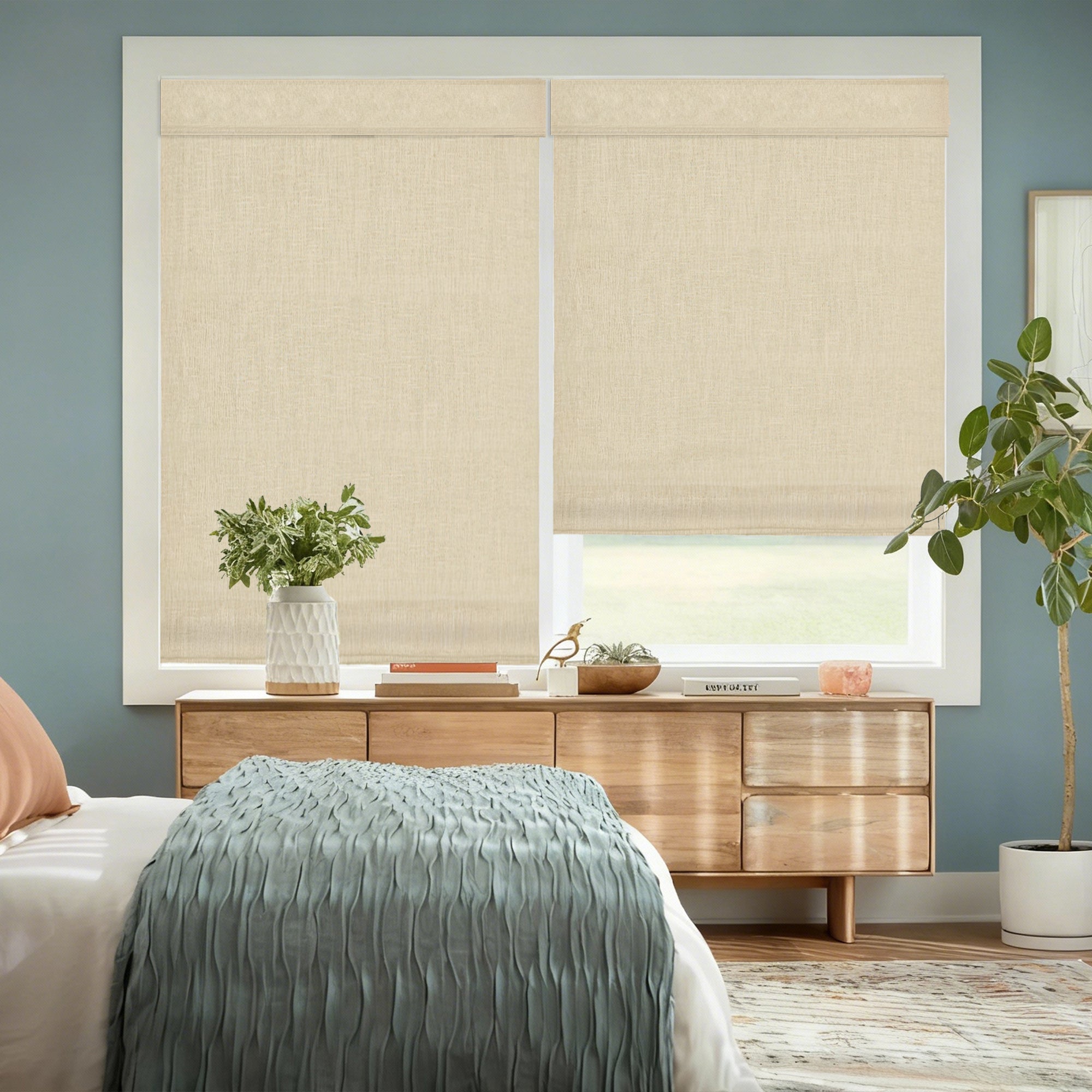 Jenna Linen Plain Fold Roman Shades & Blinds | Neutral Curtains